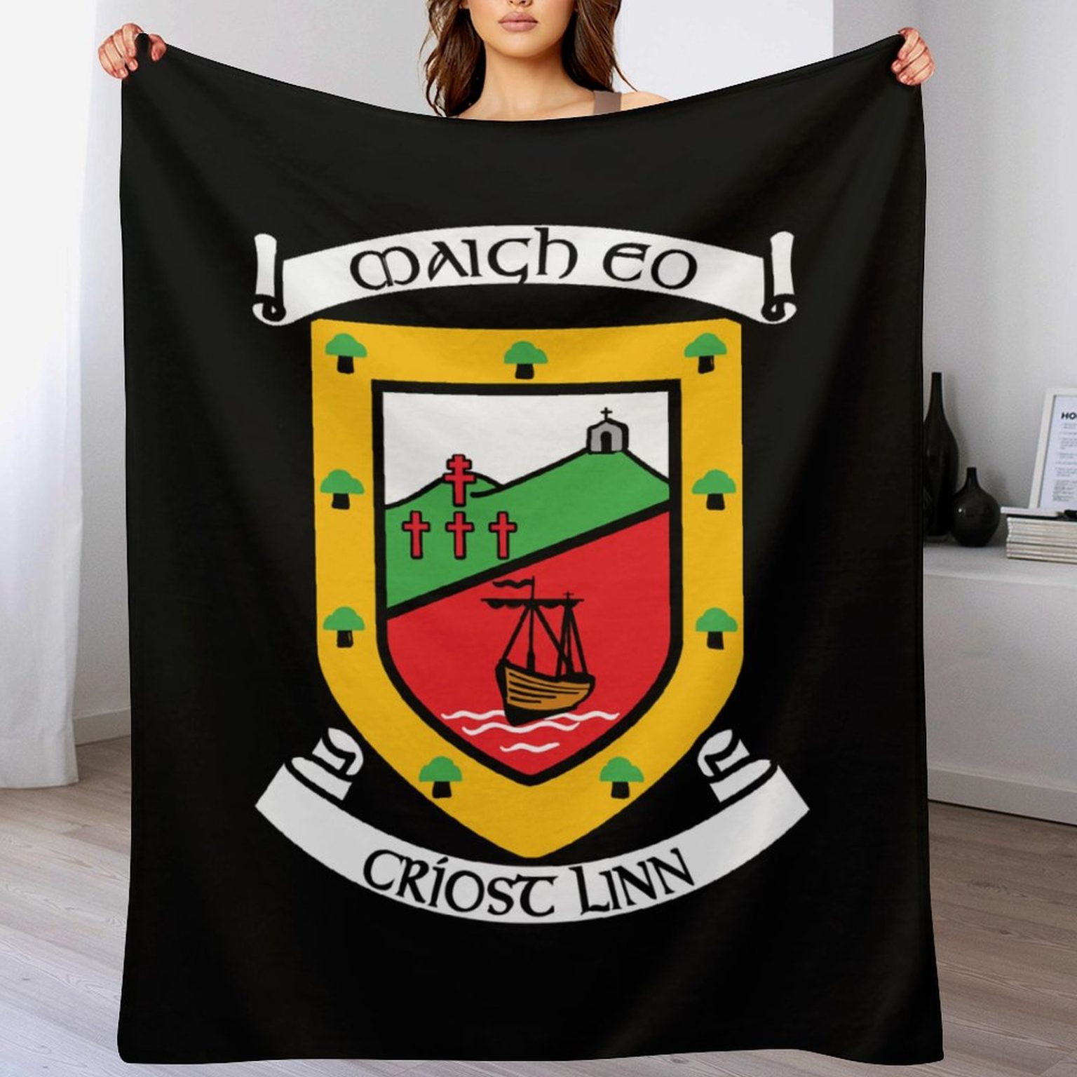 Mayo GAA Plush Blanket – 50x60" Soft County Throw (White Or Black ...