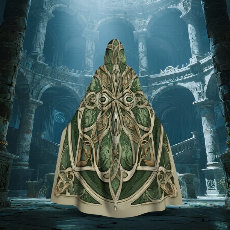 Medieval Celtic Hooded Cloak Cape – Emerald Green Irish Knot Design